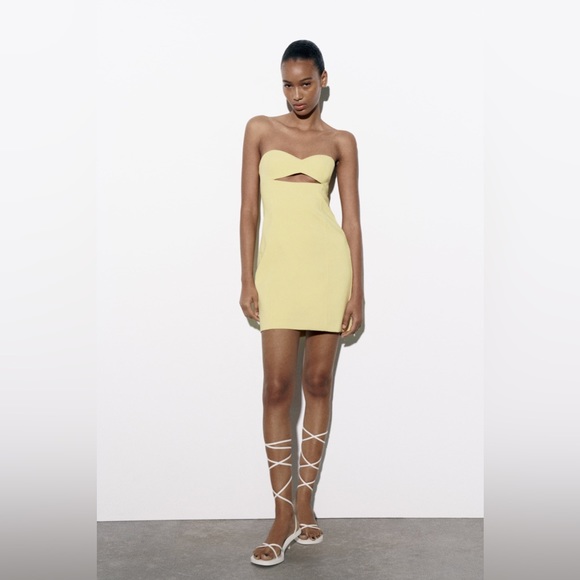 Zara | Dresses | Zara Bodycon Strapless Mini Lemon Party Coctail Shower ...